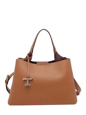 TOD'S Medium Leather Handbag With T Charms - Brown