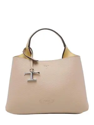 TOD'S Tod's Micro Leather Handbag With T Timeless Charm Cream