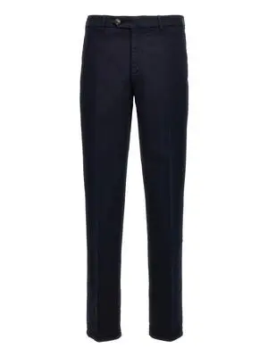 Brunello Cucinelli BRUNELLO CUCINELLI Flat Front Cotton Blend Trousers Blue