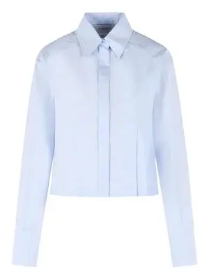 Sportmax Cropped Cotton Poplin Shirt With Asymmetrical Pleats - Blue