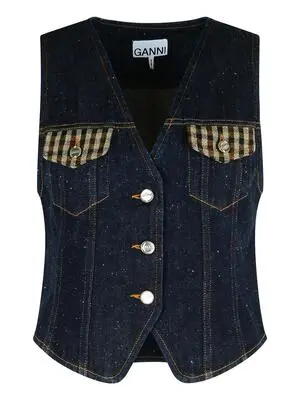 GANNI Cotton Vest With Patch Pockets - Blue