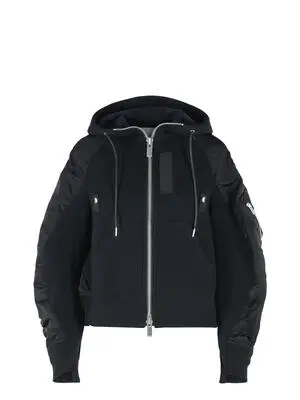 Sacai Cotton Blend Hoodie With Grosgrain Decorations - Black