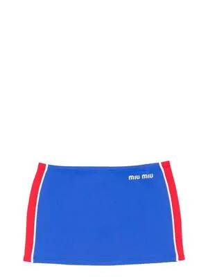 Miu Miu Nylon Mini Skirt With Side Stripe And Logo Motif - Multicolor