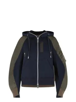 Sacai Sacai Cotton And Polyester Blend Hoodie With Grosgrain Accents Blue