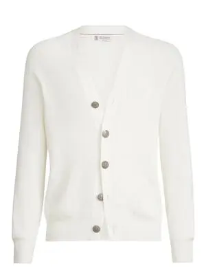 Brunello Cucinelli Cotton Rib Knit V-neck Cardigan - White
