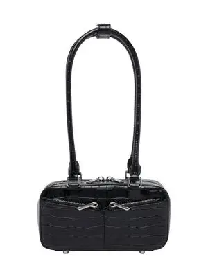 SELF-PORTRAIT Croc Effect Leather Mini Shoulder Bag - Black