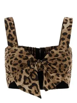Dolce & Gabbana DOLCE & GABBANA Printed Poplin Top With Bow Detail Multicolor