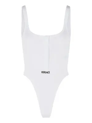 Versace Stretch Cotton Bodysuit With Embroidered Logo - White