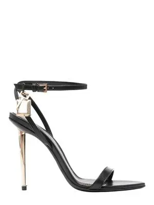 TOM FORD Black Leather Ankle Strap Stiletto Sandals With Metallic Heel - Multicolor