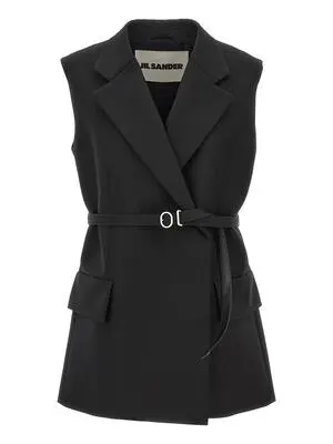 JIL SANDER Double-breasted Wool Vest - Black