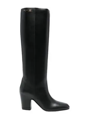 Celine Black Calfskin Knee High Block Heel Pointed Toe Boots - Multicolor