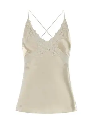 Alberta Ferretti Ivory Satin Top With Lace Trim - White