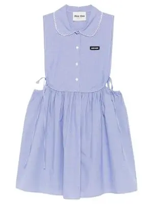 Miu Miu Miu Miu Blue Gingham Cotton Dress With Tie Detail Multicolor