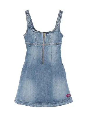 SELF-PORTRAIT SELF-PORTRAIT Sleeveless Square Neck Zip-Front Denim Dress