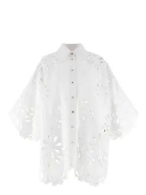 Dolce & Gabbana Cut-out Embroidery Cotton Shirt - White