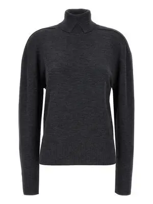 Burberry BURBERRY High Neck Ribbed Wool Sweater Gray
