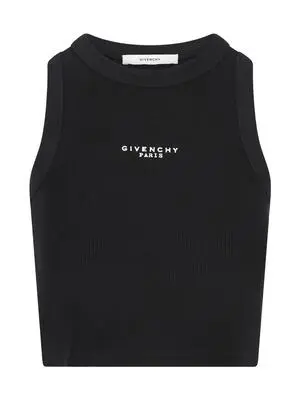 Givenchy Cotton Cropped Tank Top With Paris Print - Black