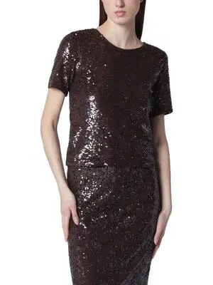 P.a.r.o.s.h Sequin Embellished Knit Top - Brown