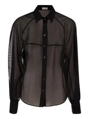 BRUNELLO CUCINELLI Brunello Cucinelli Cotton Organza Striped Shirt With Embellished Cuffs