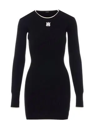 Amiri Long-sleeve Crew Neck Knit Mini Dress With Embroidered Logo - Black