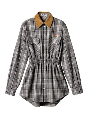 Miu Miu Plaid Dress With Corduroy Collar - Gray