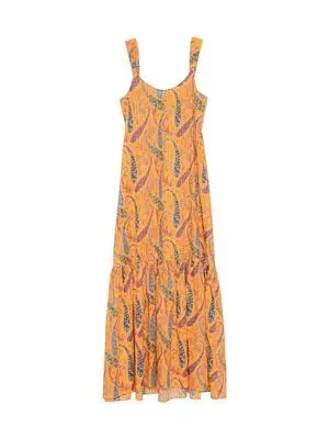 Etro Paisley Print Ruffled Hem Cotton Day Dress - Orange