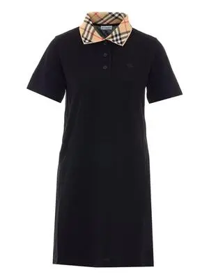 Burberry Check Collar Short Sleeve Dress - Black