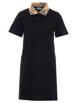 Burberry Check Collar Short Sleeve Dress - Black