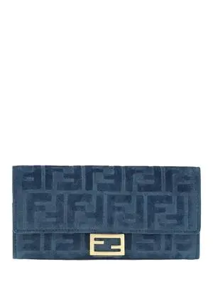 Fendi Ff Denim Clutch Bag With Metal Logo - Blue