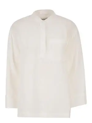 Max Mara S MAX MARA Pure Washed Linen Mandarin Collar Shirt White