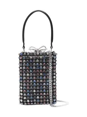 SELF-PORTRAIT Embellished Crystal Detail Tote Bag With Bow Accent - Black