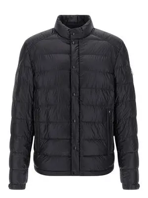 Moncler Quilted Down Jacket With High Neck And Logo Patch - Blue