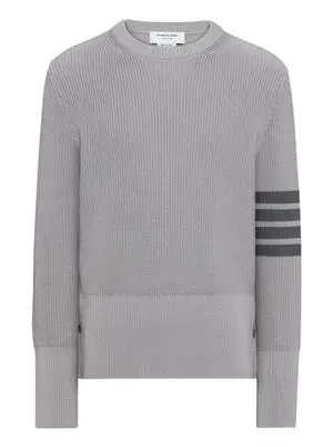Thom Browne Crewneck Sweater With Signature Stripes - Gray