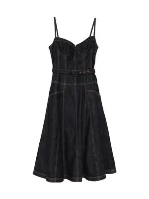 SELF-PORTRAIT Panelled Belted Day Dress - Blue