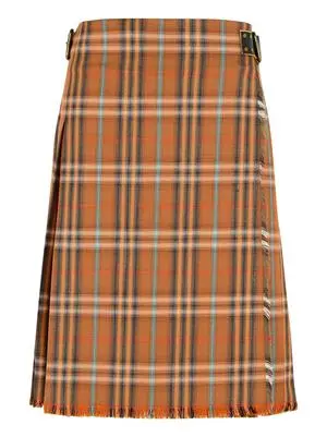 BURBERRY BURBERRY Wool Kilt With Check Pattern And Leather Straps