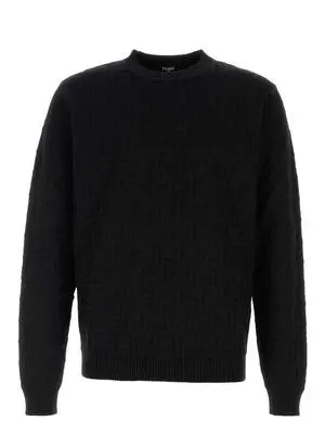 Fendi Cotton Ff Pattern Crew Neck Long Sleeve Sweater - Black