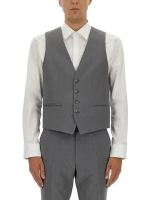 BOSS Slim Fit Vest In Virgin Wool - Gray