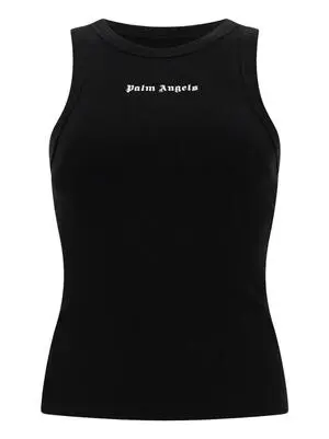 Palm Angels Ribbed Logo Tank Top - Black