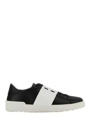 Valentino Garavani VALENTINO GARAVANI Calf Leather Open Sneakers With White Band Black