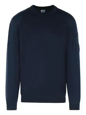 C.P. COMPANY Cotton Sweater With Sleeve Pocket And Lens Appliqu - Blue