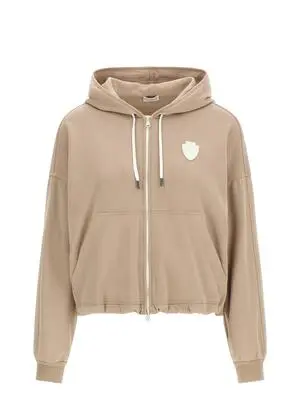 Brunello Cucinelli Zip-up Hoodie With Heraldic Patch - Cream