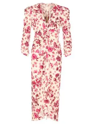 Isabel Marant Étoile Silk Blend Floral Print V-neck 3/4 Sleeve Dress - Pink