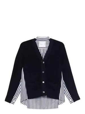 Sacai V-neck Cardigan With Stripe Detail - Multicolor