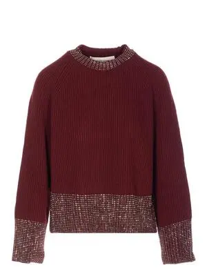 GOLDEN GOOSE Embroidered Rhinestone Crew Neck Sweater - Red