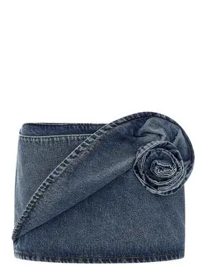 Magda Butrym Denim Mini Skirt With Floral Detail - Blue