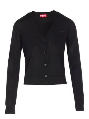DIESEL® Diesel Logo Embroidered V-Neck Long-Sleeve Wool Cardigan
