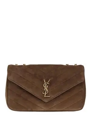 Saint Laurent Saint Laurent Chevron Suede Shoulder Bag Brown