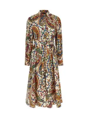 Etro Paisley Foliage Cotton Midi Dress - Multicolor