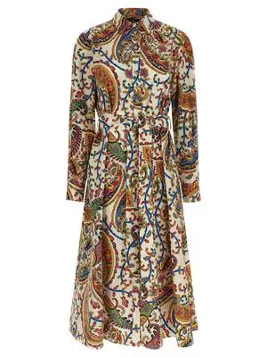 Etro Paisley Foliage Cotton Midi Dress - Multicolor