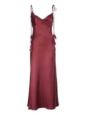 SELF-PORTRAIT Satin Flower Midi Dress - Red